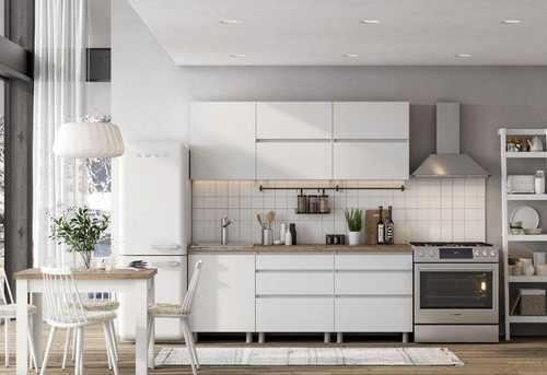 Кухонный гарнитур белый, в стиле Сканди 2 метра