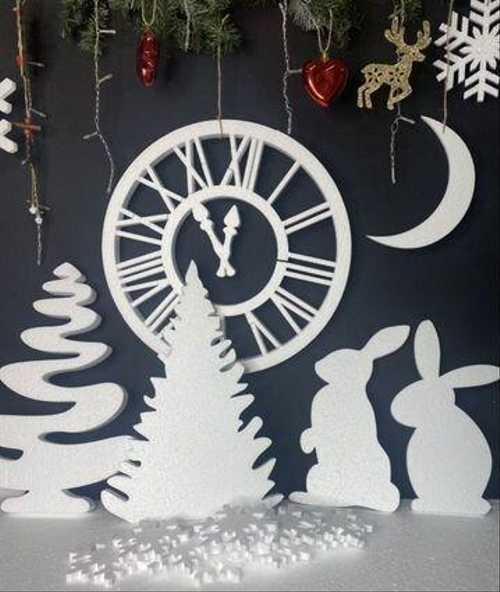 Часы снежинки елка из пенопласта