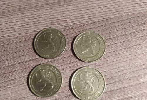4 монеты, по 1 финской марке 1993-1996 г.г