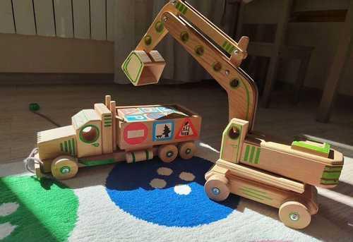 Деревянные игрушки - экскаватор и грузовик. Кедр