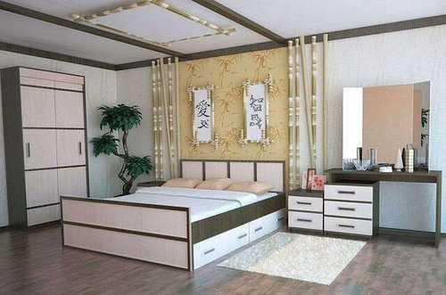 Спальный гарнитур в японском стиле. Спальня