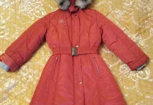 Зимнее пальто для девочки.8-11 лет.Вишнёвого цвета