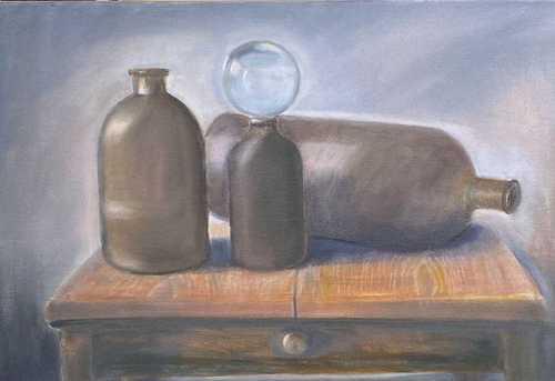 Натюрморт картина маслом на холсте бутылки шар