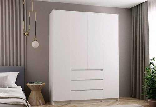 Шкаф распашной 4х створчатый белый с ящиками 1600