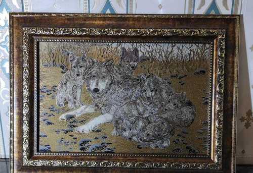 Настенное панно гравюра "Семья волков"