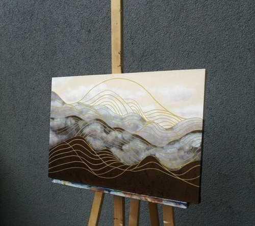 Пейзаж картина 60*40 горы в облаках абстракция