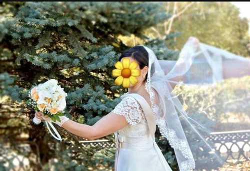 Свадебное платье 46-48, фата, перчатки