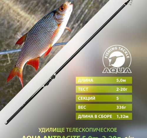 Удилище телескоп aqua antracite bolo 5,0 m 2-20 g