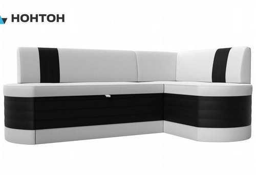 Кухонный угловой диван Токио экокожа белый / черны