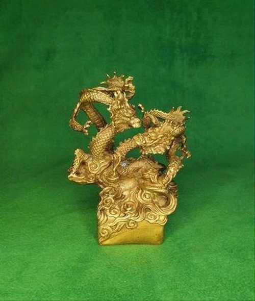 Бронзовая скульптура Битва драконов. Фен-шуй