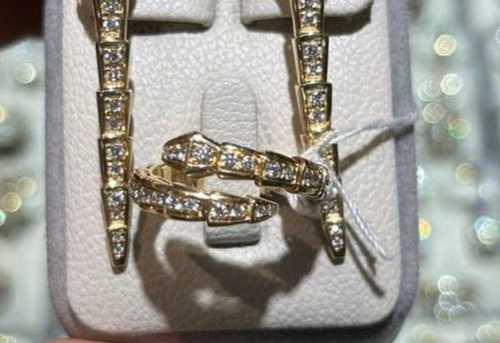 Золотые серьги,кольцо bulgari serpenti