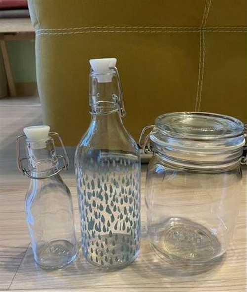 Стеклянные бутылки с затычкой и банки IKEA