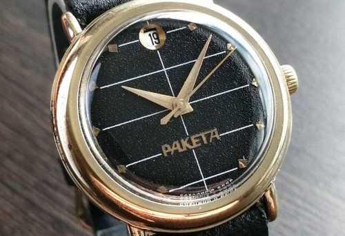 Стильные винтажные мужские часы СССР Ракета черные