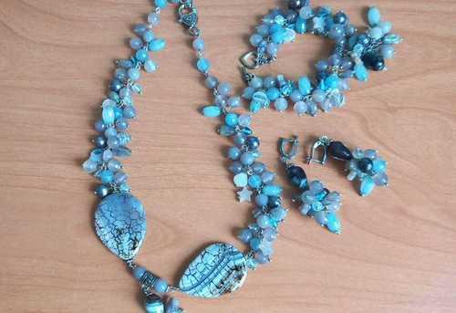 Ожерелье, браслет, серьги из натуральных камней