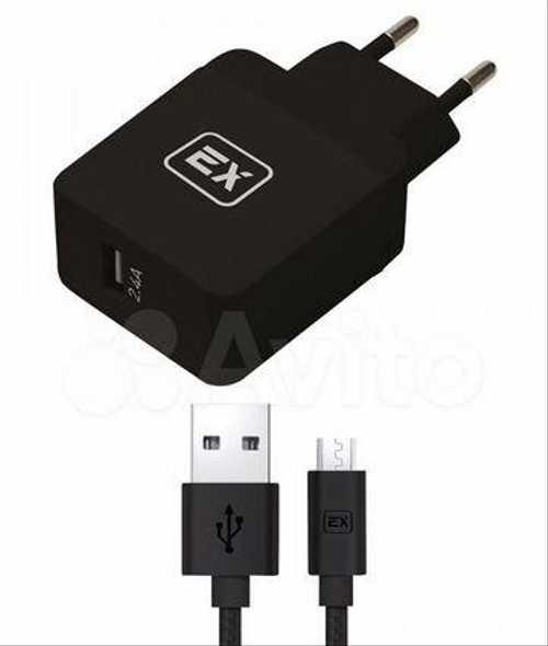 Сзу 1USB 2.4A+кабель USB-Micro Exployd Sonder QC3.0 1m Black