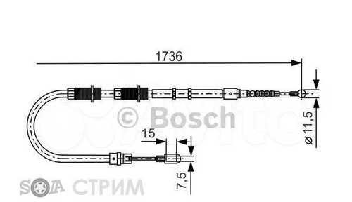 Bosch 1987477257 Трос ручного тормоза audi A4 quattro -08 1736мм