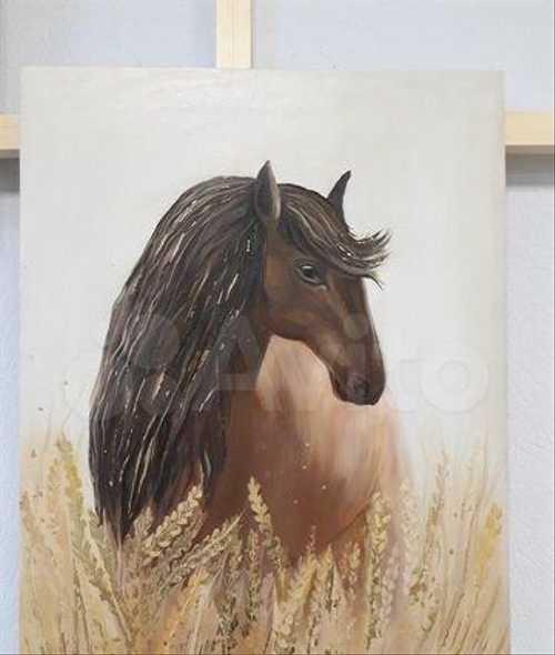 Картина "Лошадь", холст, масло, поталь