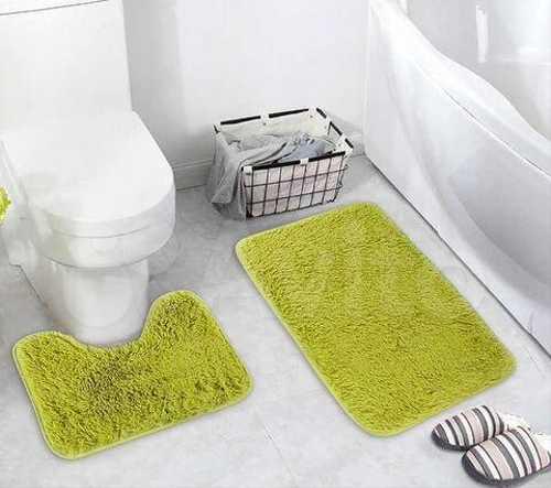 Набор ковриков для ванны и туалета Доляна "Пушистик", 2 шт: 40х50, 50х80 см, цвет зелёный