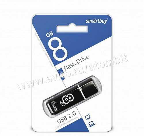 Карта USB2.0 8GB SmartBuy Glossy (чёрная)