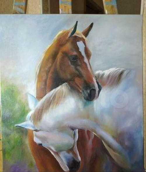 Картина маслом на холсте с лошадьми " Доверие"