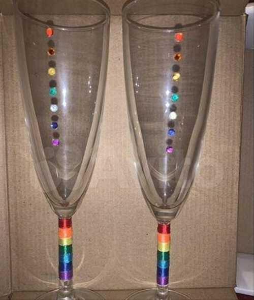 Свадебные разноцветные бокалы для шампанского