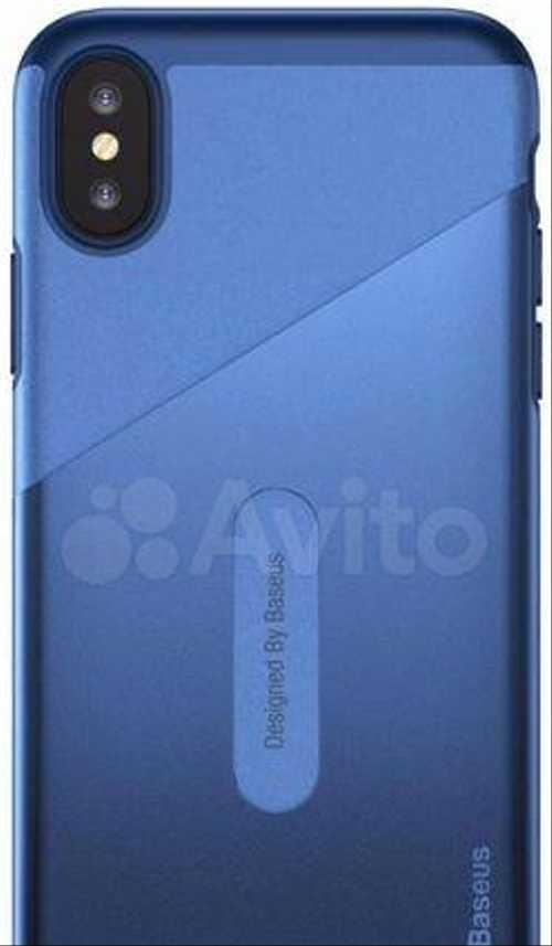 Чехол Baseus Card Pocket Case (wiapiphx-KA15) для Apple iPhone X (Dark Blue)
