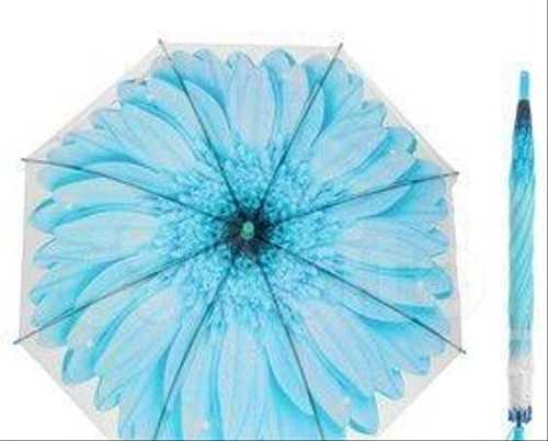 Зонт-трость «Гербера», полуавтоматический, со свистком, R41см, цвет голубой