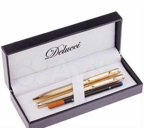 Набор ручек Delucci "Celeste": ручка шариковая, 1 мм и ручка-роллер, 0,6 мм, синие, корпус золото (CPn 11914)