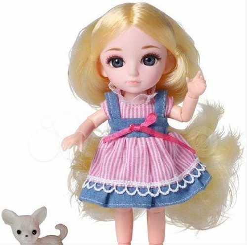 Кукла шарнирная Funky Toys Малышка Лили, блондинка, с собачкой, 16 см (FT72005)