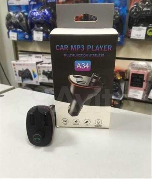 MP3 FM Modulator Bluetooth A34, 2-USB, 2.1A, диспл
