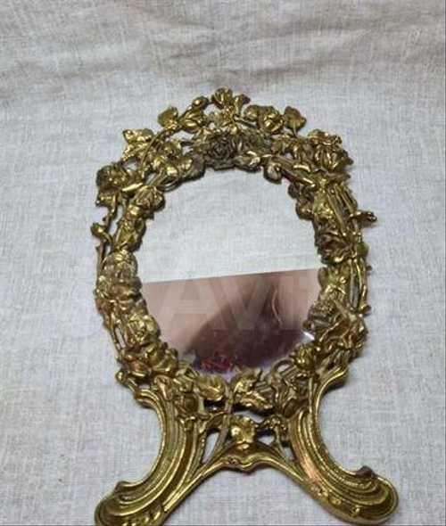 Большое настольное-настенное бронзовое зеркало 19в