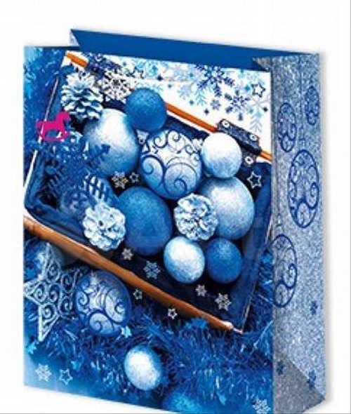 Пакет подарочный Новогодние шары 18х23 см, синий
