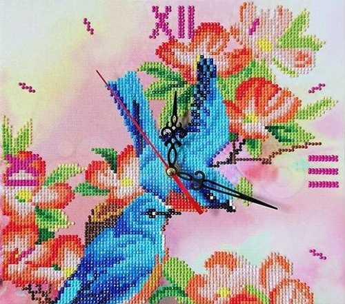 Алмазная мозаика часы Райские птички 30х30