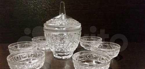 Хрустальная ваза для варенья с креманками СССР