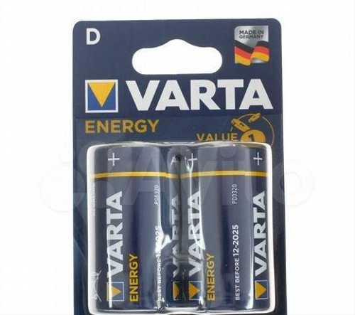 Батарейка алкалиновая Varta Energy, D, LR20-2BL, 1.5В, блистер, 2 шт
