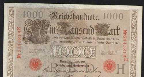 Германия 1000 марок 1910 года красная печать