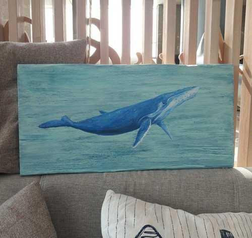"Синий кит" картина на дереве
