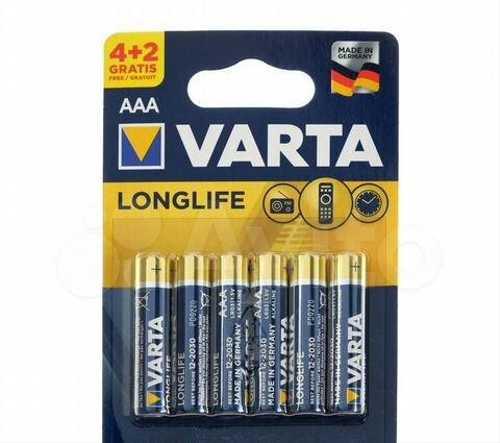 Батарейка алкалиновая Varta LongLife, AAA, LR03-6BL, 1.5В, блистер, 4+2 шт