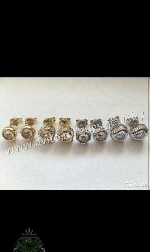 Золотые серьги пусеты с бриллиантами шопард