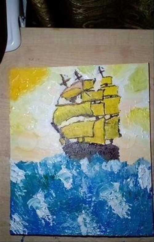 Картина акрилом "Парусный корабль на волнах"