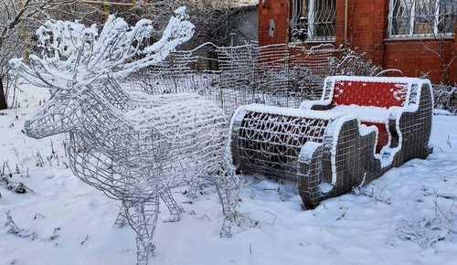 Уличная фигура "Новогодние сани с оленями"