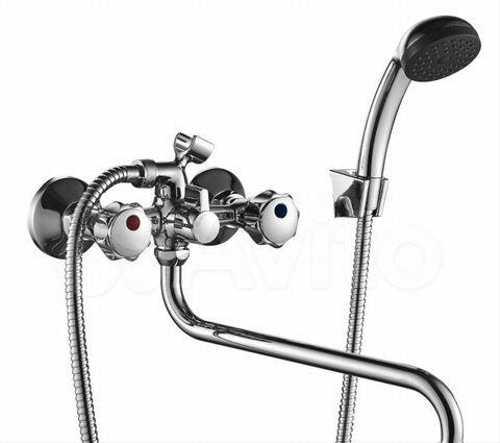 Смеситель Decoroom DR45045R двуручный для ванны универсальный с поворотным изливом 300 мм