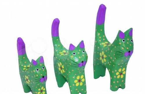 Декоративная подставка для колец elffdecor Кошка, набор из 3-х штук, зеленый/фиолетовый, дерево