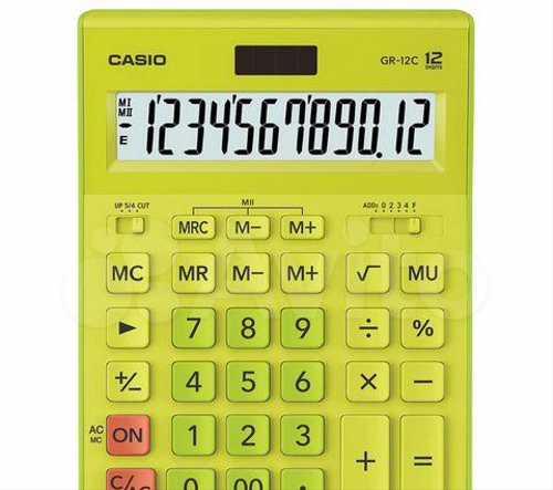 Калькулятор настольный Casio GR-12С-GN (210х155 мм), 12 разрядов, двойное питание, салатовый (GR-12C-GN-W-EP)
