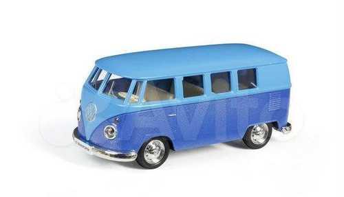 Автобус инерционный RMZ City 1:32 Volkswagen Type 2 (T1) Transporter, матовый голубой с синим, 16, 5*7,5*7 см, металлический (554025M(K)