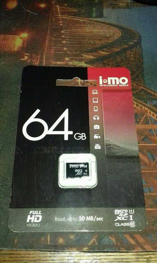 Новая.Карта памяти MicroSD IMO 64GB Сlass 10 UHS-I