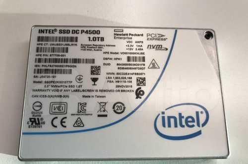 SSD NVMe U2 intel DC P4500 1Tb HPE 877709-001