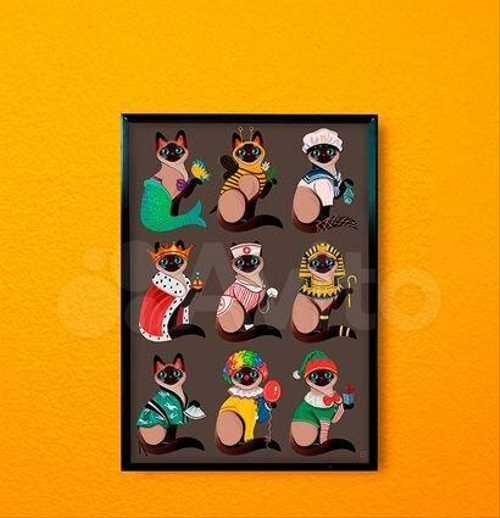 Плакат "Просто Постер" Коты в костюмах персонажей 40x50 в подарочном тубусе