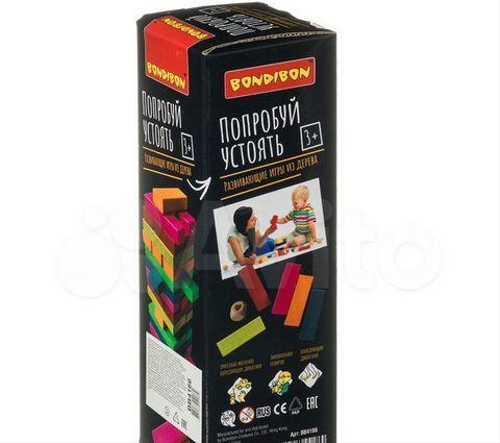 Игра-баланс Bondibon "Попробуй устоять", цветная башня, дерево (вв4166)