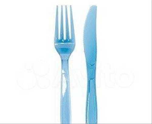 Набор столовых приборов Duni "Blu line" (вилки + ножи), пластиковый, синий, 20 предметов